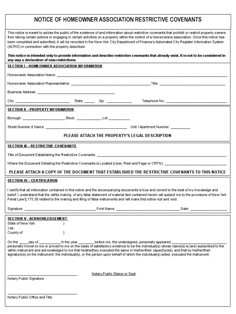 Homeowner Association Restrictive Covenants Notice | PDF