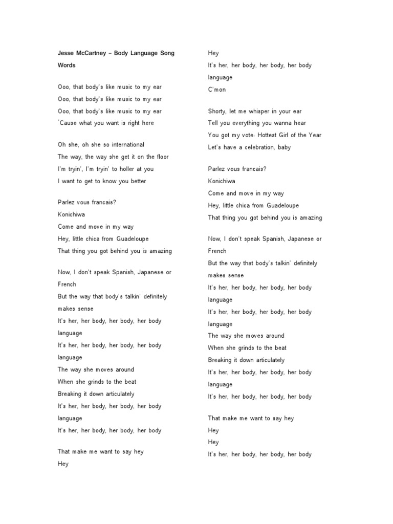 Jesse McCartney - Body Language Lyrics | PDF | Human Communication ...