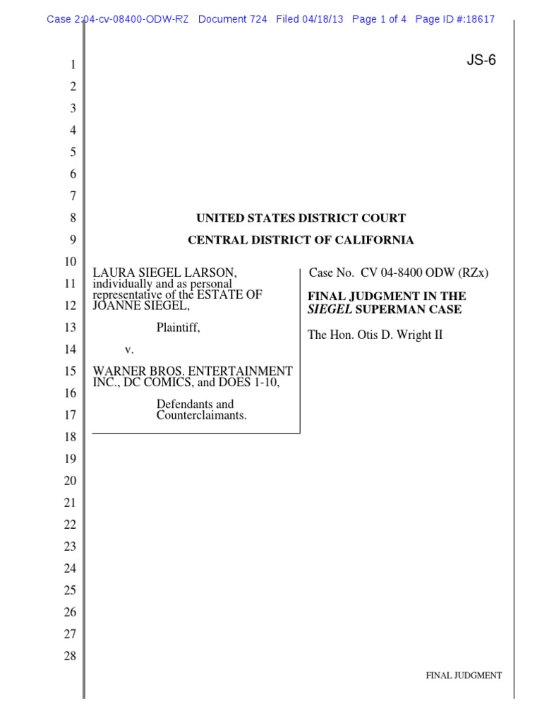 Laura Siegel Larson Et Al. v. Warner Bros. Entertainment, Inc. Et Al ... Laura Siegel Larson Et Al. v. Warner Bros. Entertainment, Inc. Et Al ...