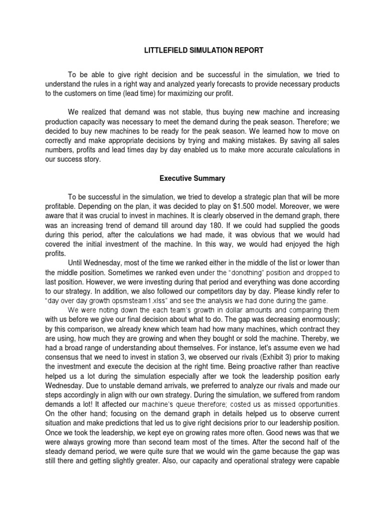 Littlefield Simulation Strategy Report | PDF | Simulation | Demand