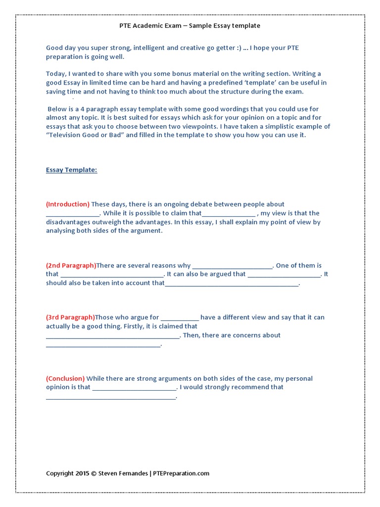 PTE Essay Writing Template1 Steven Fernandes Essays