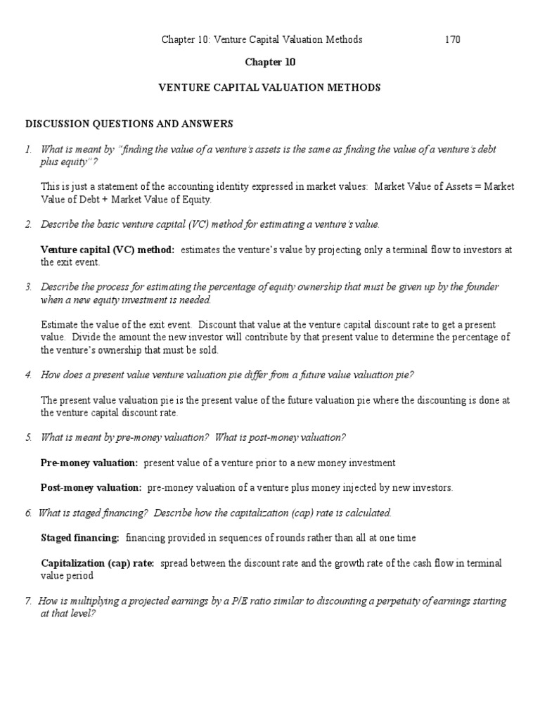 Solutions Chapter 10 Finance | PDF | Valuation (Finance) | Venture Capital