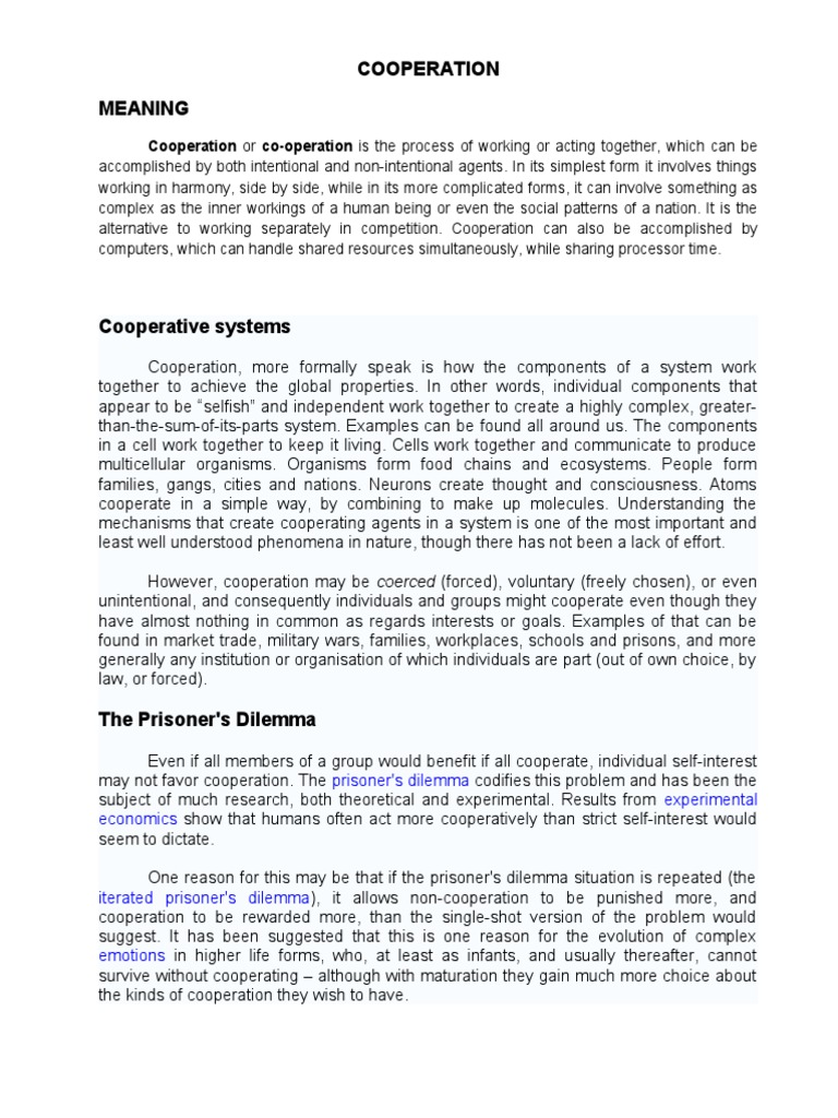 Cooperation Meaning: Cooperation or Co-Operation Is The Process of ...