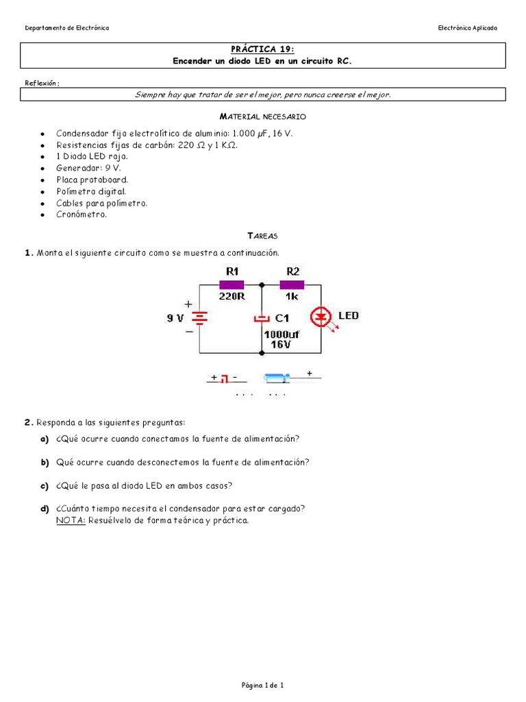 Práctica 19. Encender Un Diodo LED en Un Circuito RC | PDF