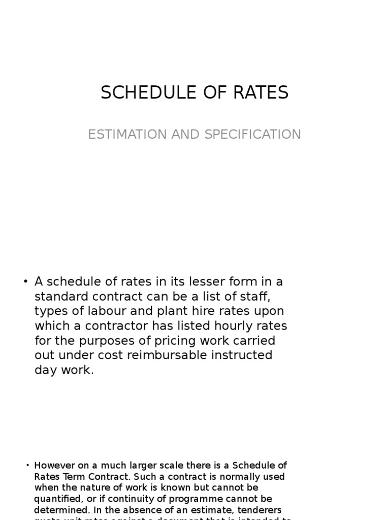 Estimating Work Through Unit Rates: An Overview of Schedule of Rates ...