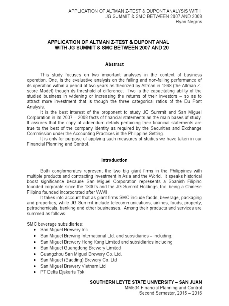 Financial Planning Research | PDF | San Miguel Corporation | Revenue