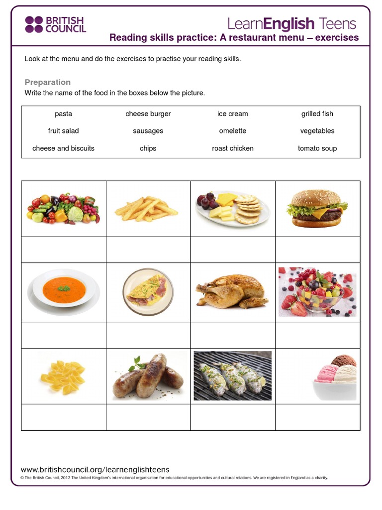 A Restaurant Menu - Exercises 4 | PDF