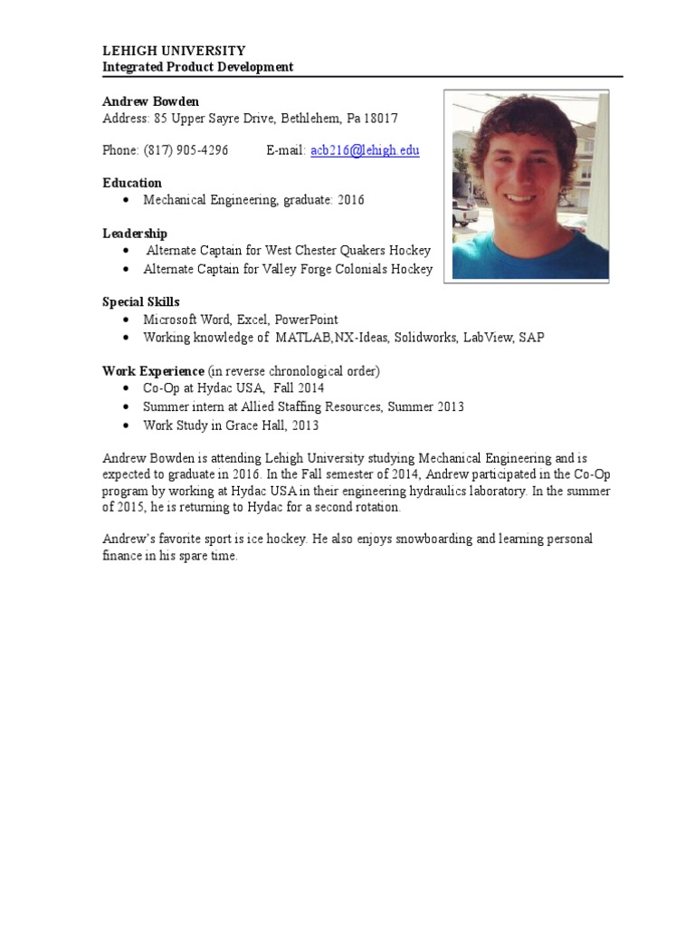 Andrew Bowden's Mechanical Engineering Profile | PDF