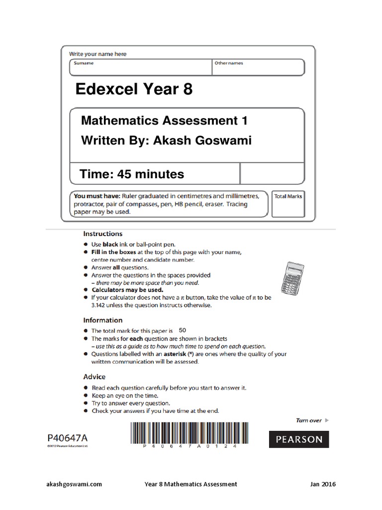 Year 8 Maths Assessment 1 | PDF