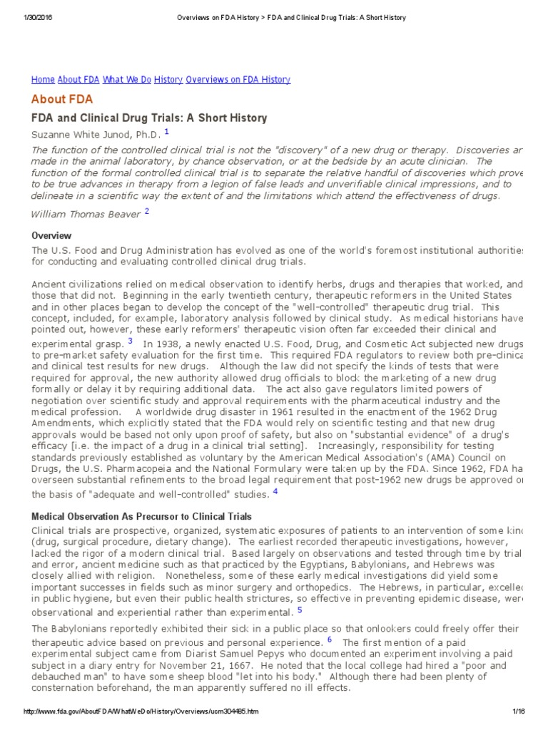 A Short History of FDA + Clinical Drug Trials | PDF | Food And Drug ...