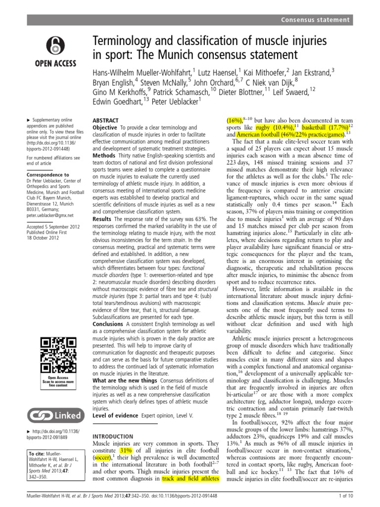 Munich Consensus on Muscle Injury Classification | PDF | Spinal Cord ...