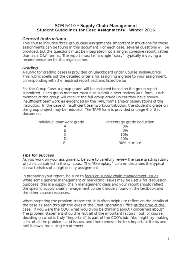 SCM 5410 - Case Guidelines | PDF | Rubric (Academic) | Supply Chain Management