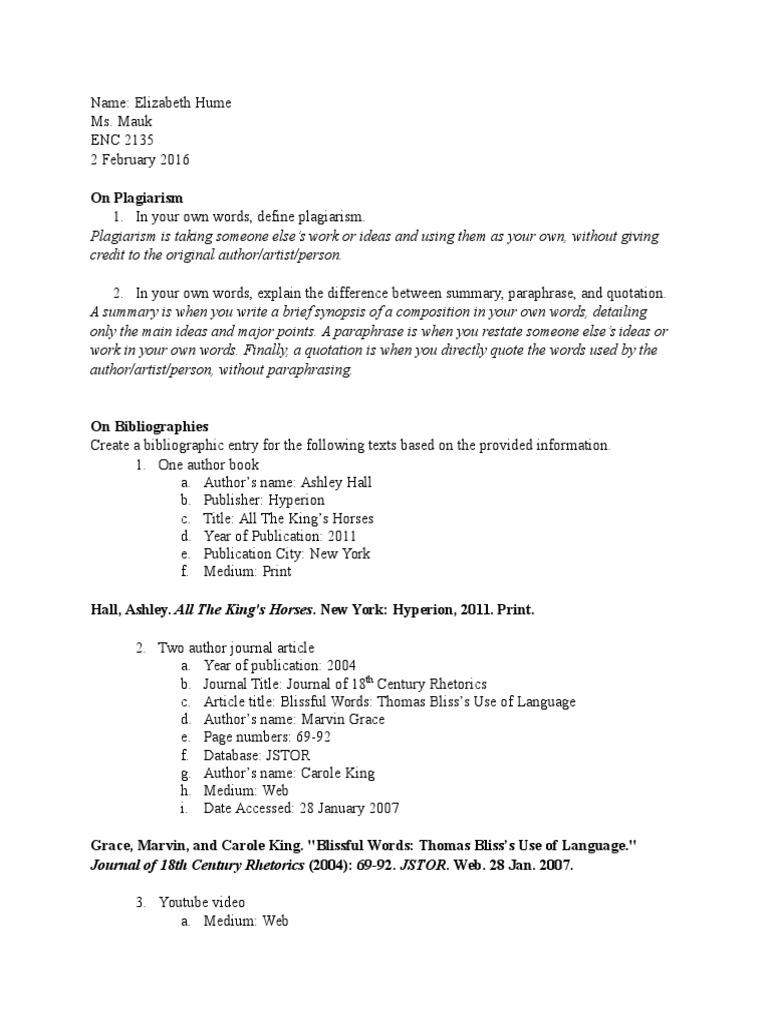 MLA Exercise | PDF | Bibliography | Websites