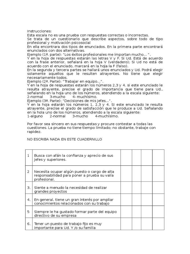 Cuestionario de Mps Escala | PDF | Toma de decisiones | Innovación