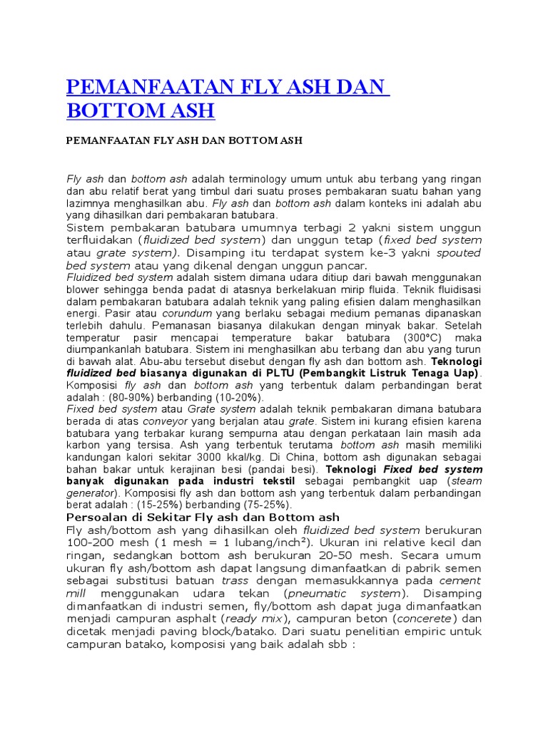 Pemanfaatan Fly Ash Dan Bottom Ash | PDF