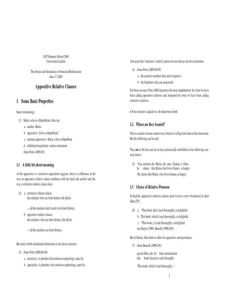 Appositive Relative Clauses 1 Some Basic Properties: 1.2 Where Are They ...