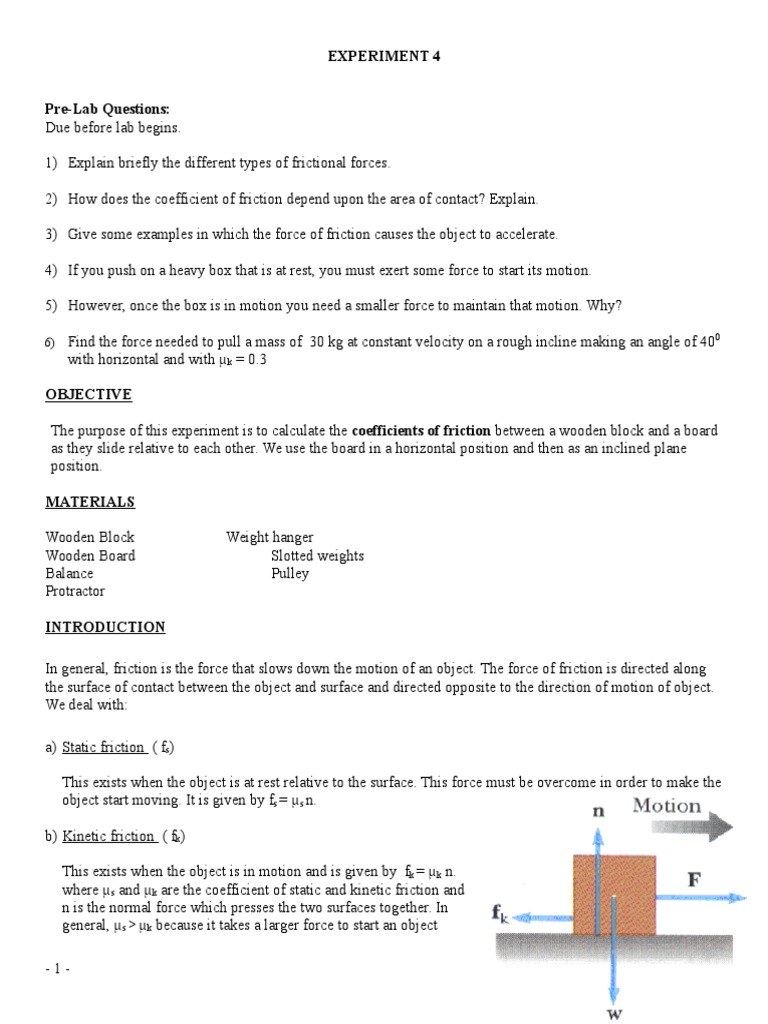 Coefficient of Friction Experiment | PDF | Friction | Force