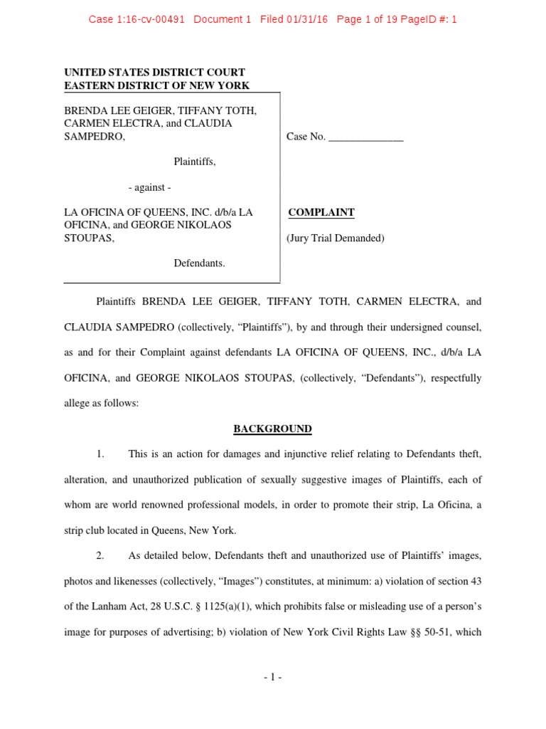 Geiger, Carmen Electra v. La Oficina Complaint PDF | PDF | Punitive ...
