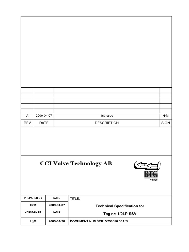 CCI Valve Technology AB: Rev Date Description Sign | PDF