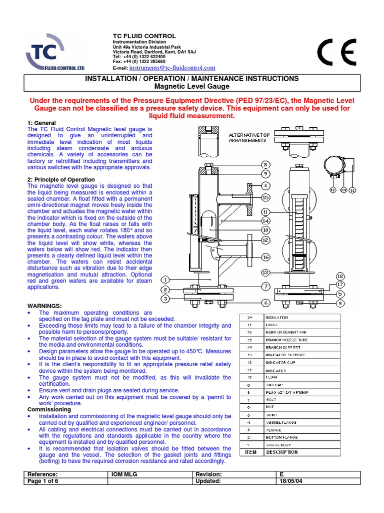 Installation / Operation / Maintenance Instructions Magnetic Level ...