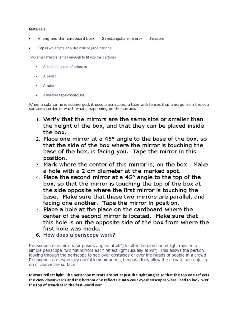 How Does A Periscope Work? | PDF | Mirror | Reflection (Physics)