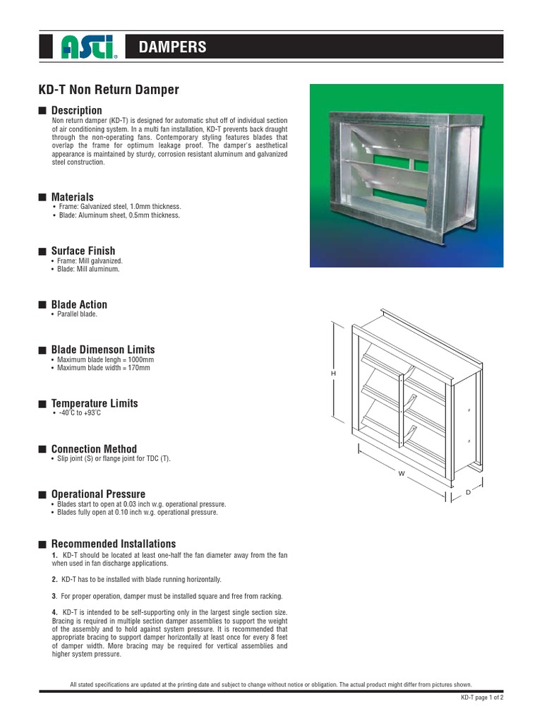 Dampers: KD-T Non Return Damper | PDF | Framing (Construction) | Blade