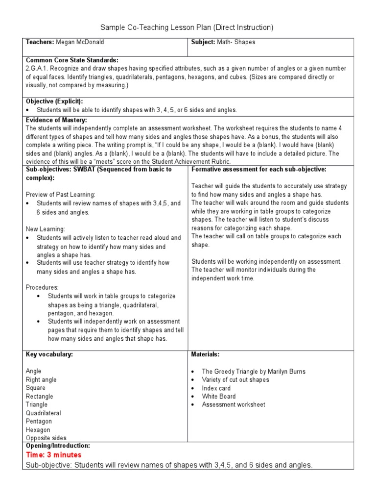 Pa 2 - Shapes Lesson Plan | PDF | Shape | Lesson Plan