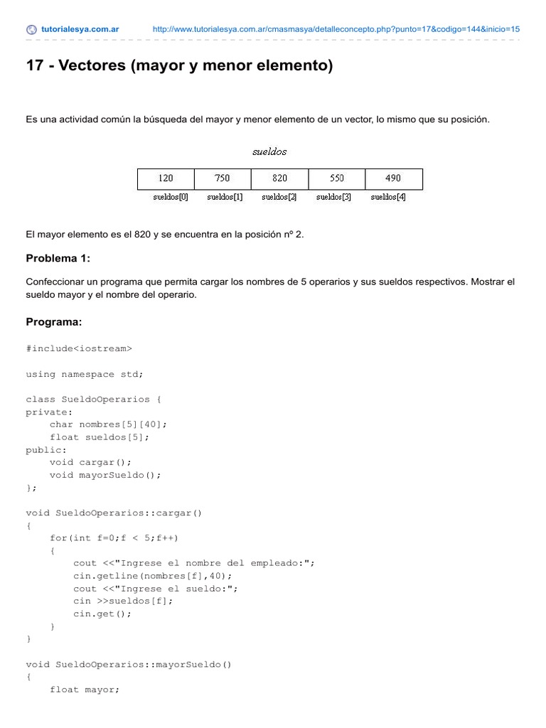 17 - Vectores Mayor y Menor Elemento | PDF | Estructura de datos de ...