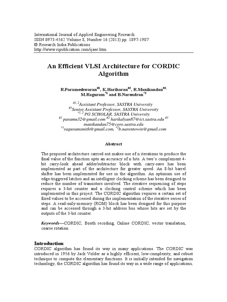 An Efficient VLSI Architecture For CORDIC Algorithm | PDF ...