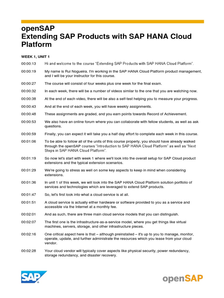 Opensap Extending Sap Products With Sap Hana Cloud Platform: Week 1 ...