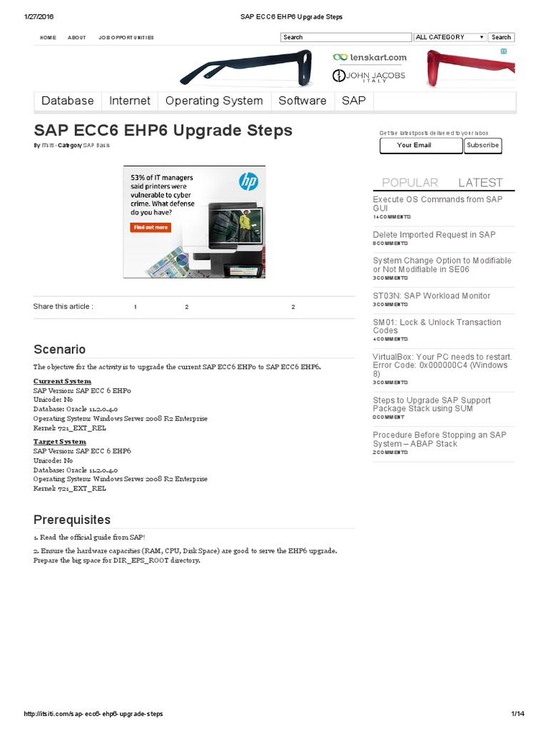 SAP ECC6 EHP6 Upgrade Steps PDF | PDF | Operating System | Kernel ...