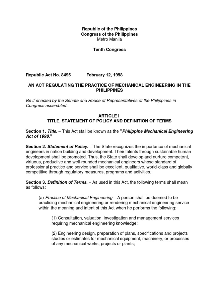 Philippine Mechanical Engineering Act | PDF | Licensure | Engineer