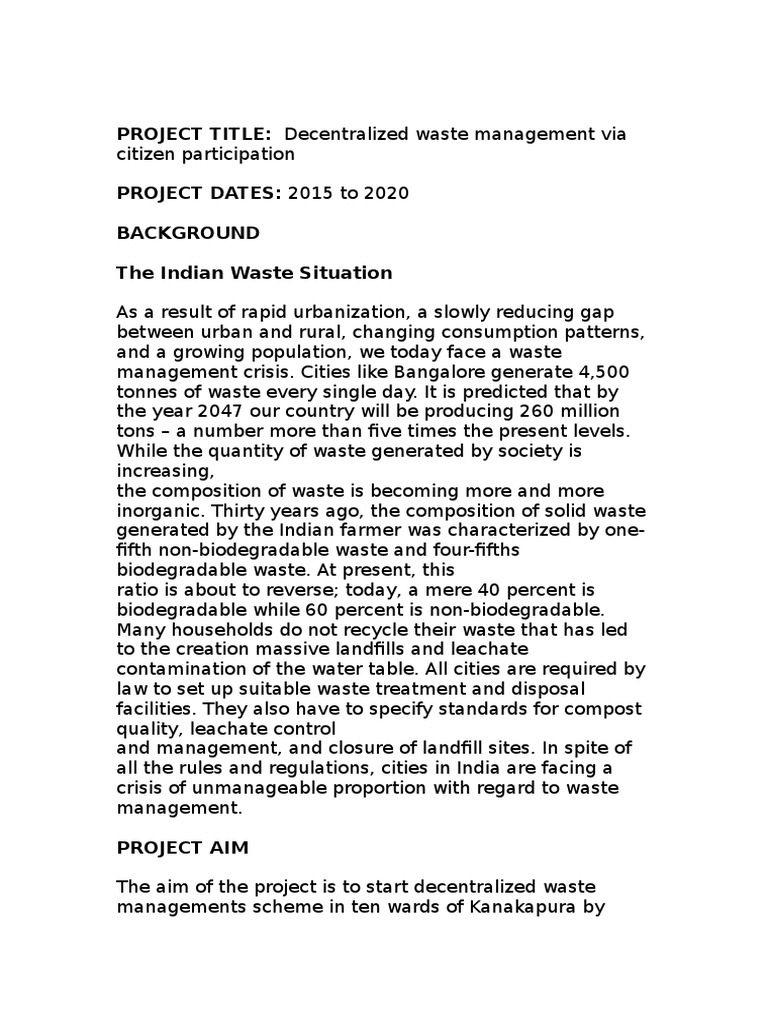 Proposal On Waste Management - 29th Nov | PDF | Waste Management ...