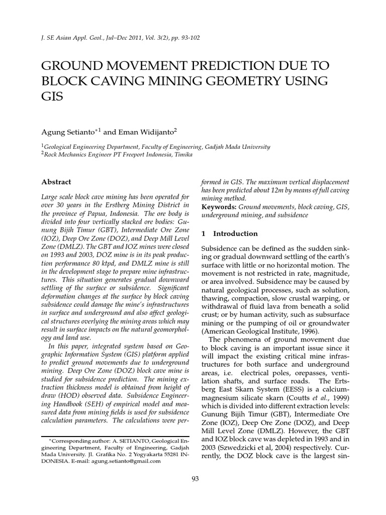 Ground Movement Prediction Due To Block Caving Mining Geometry Using ...