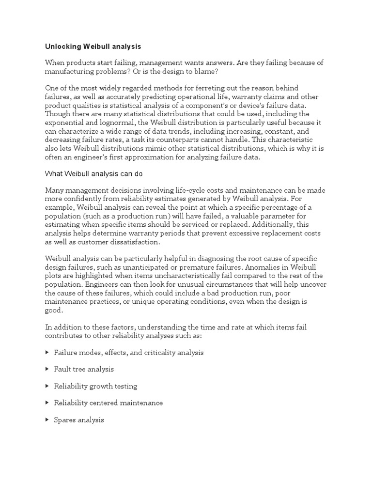 Unlocking Weibull Analysis | PDF | Reliability Engineering | Statistics