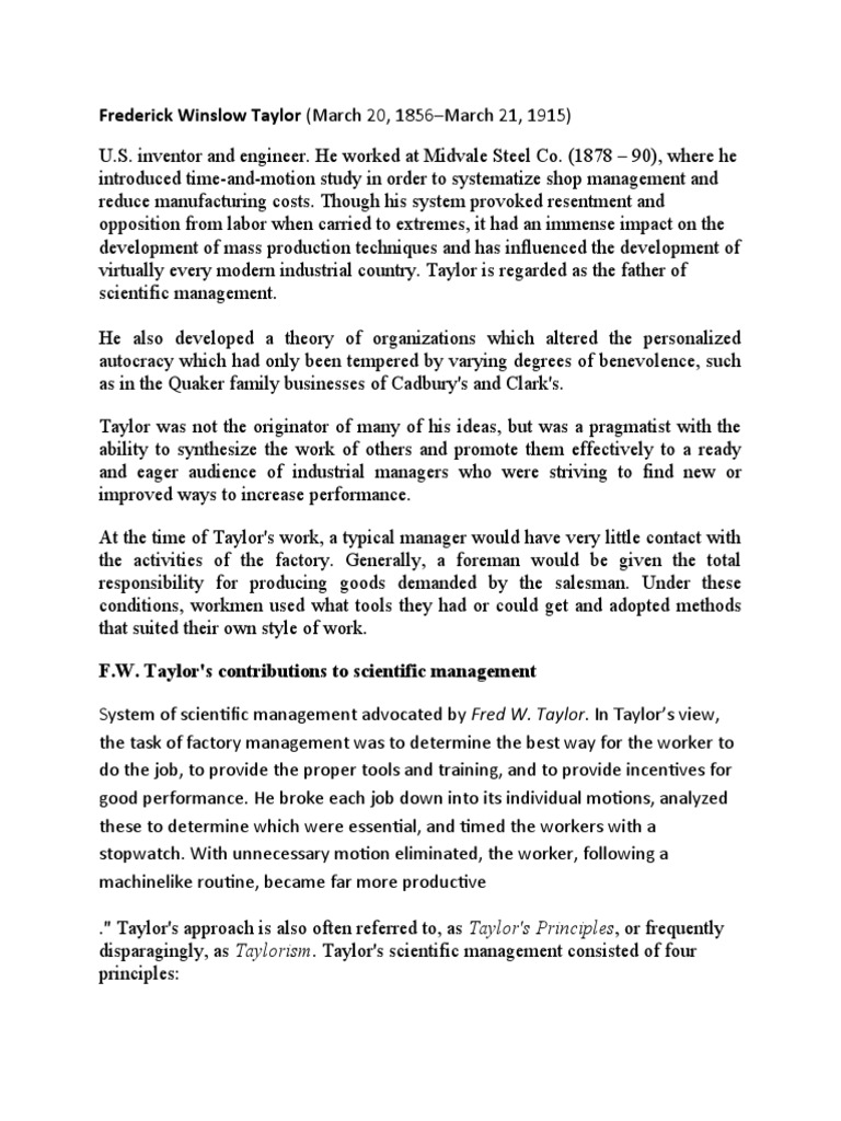 Frederick Taylor's Scientific Management Principles | PDF | Economies ...