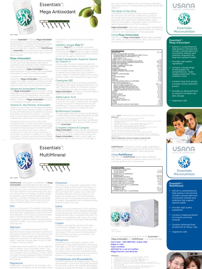Usana Essentials Dubai - Top of The Line, First Class Supplements | PDF | Antioxidant | Selenium