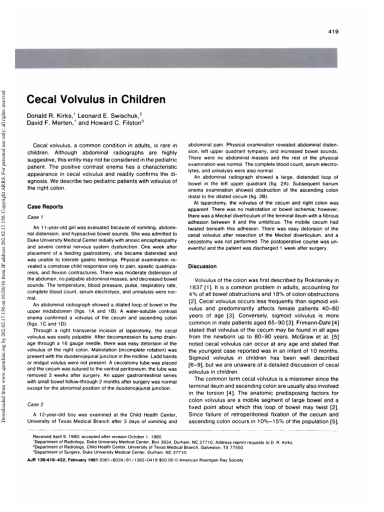Cecal Volvulus in Children | PDF | Diseases And Disorders | Medical ...