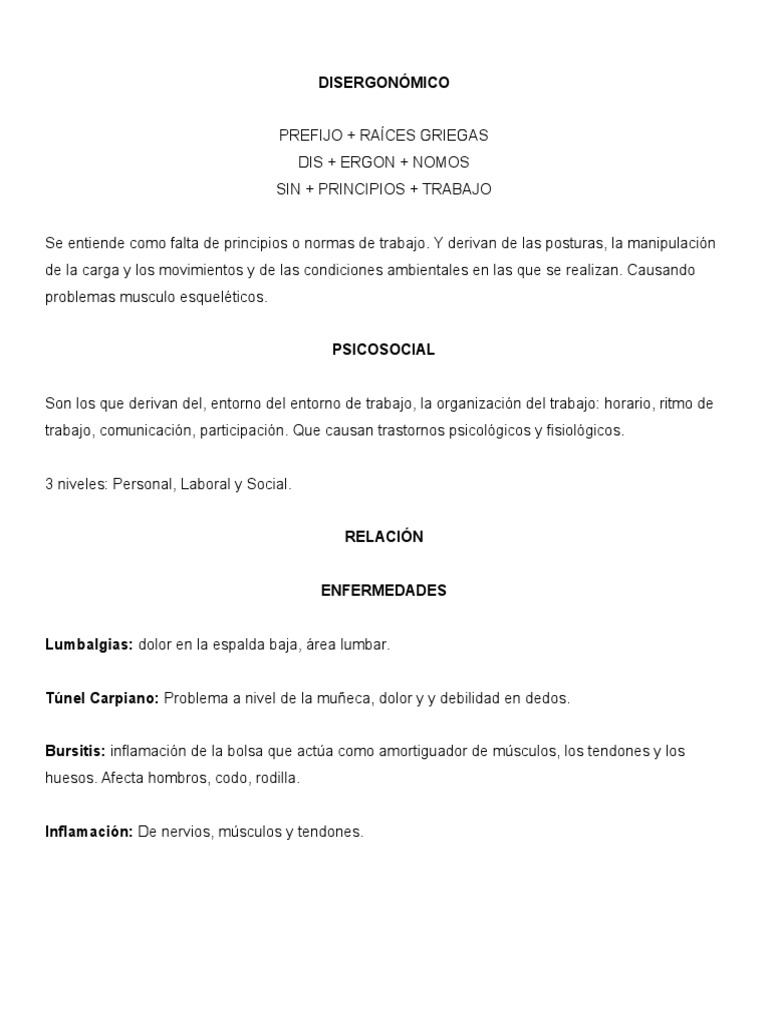 Minuta de Riesgos Disergonomicos y Psicosociales | PDF | Factores humanos y ergonomía | Sicología