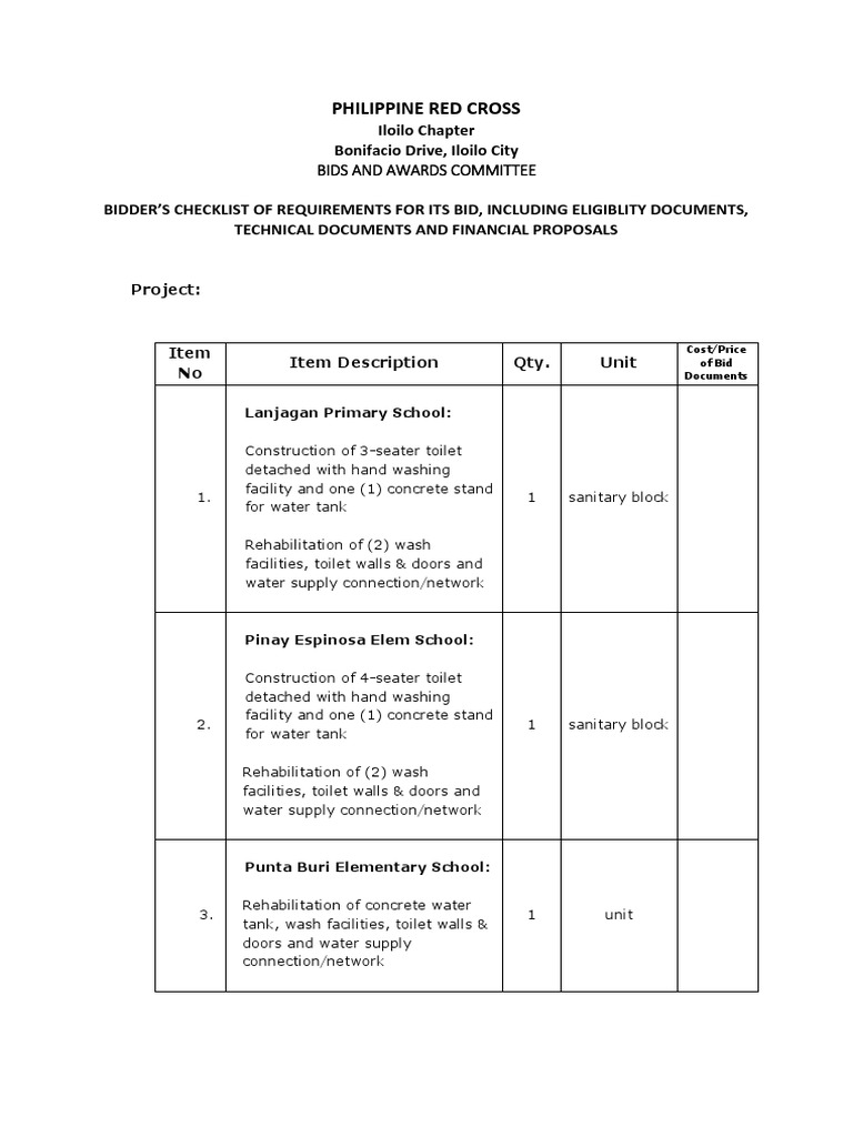 Iloilo Schools Sanitary Facilities Bid Checklist | PDF | Joint Venture ...