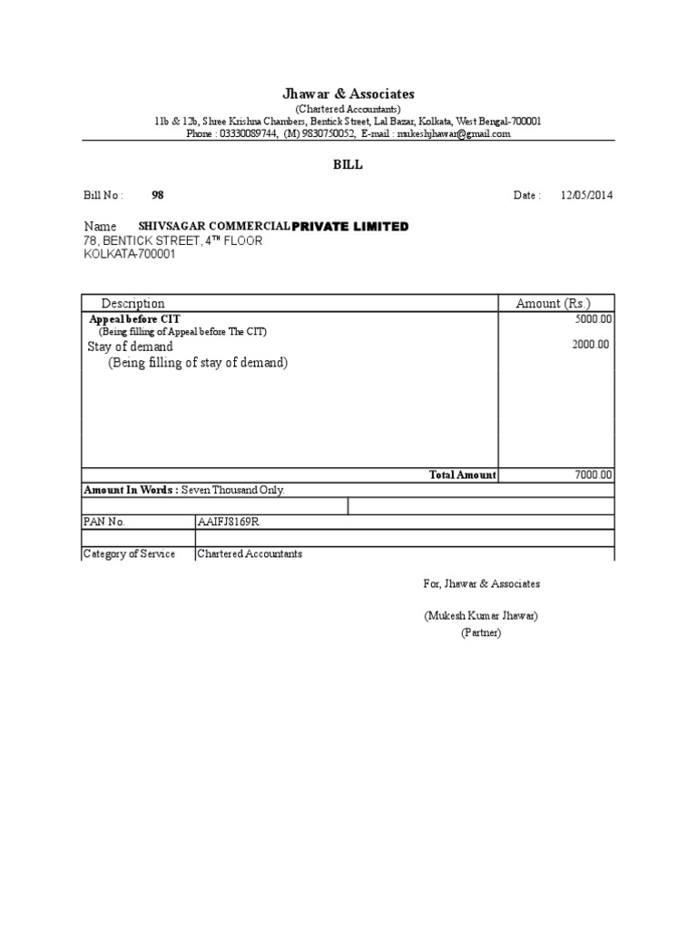 Chartered Accountant Bill for Services | PDF | Business