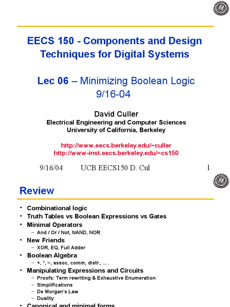 EECS 150 - Components and Design Techniques For Digital Systems Lec 06 ...