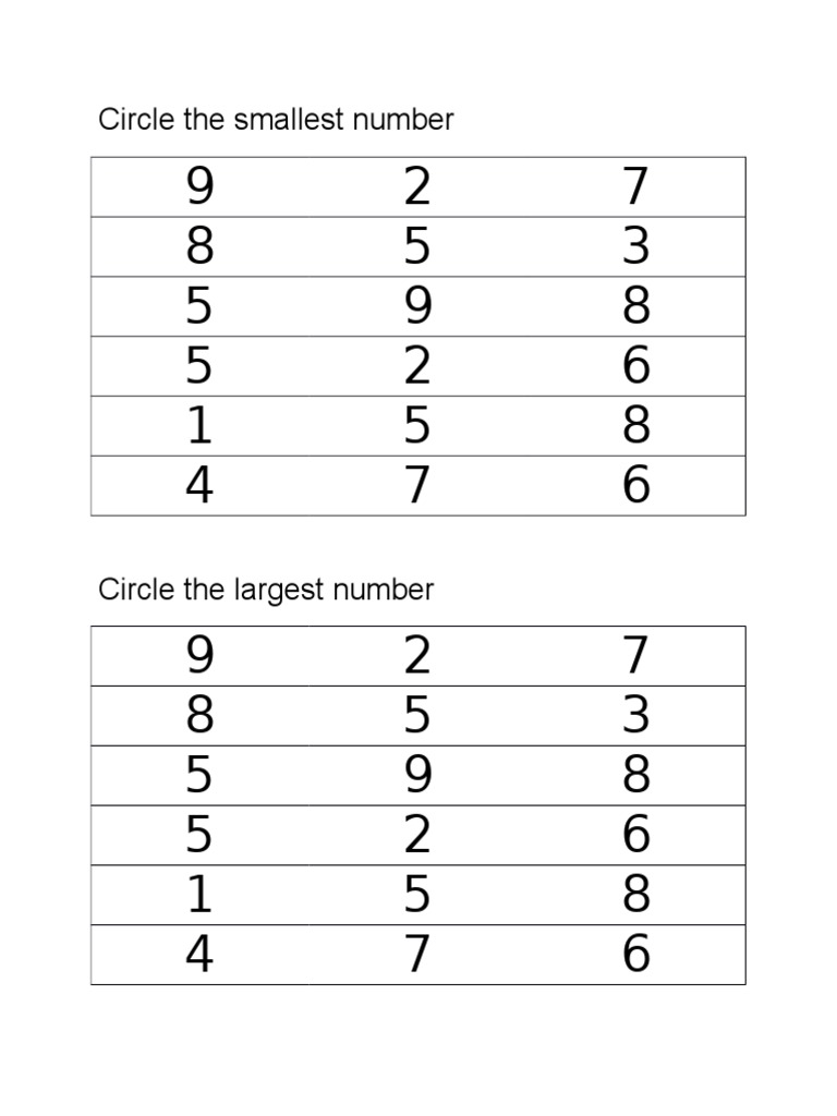 Circle The Smallest Number | PDF | Home & Garden