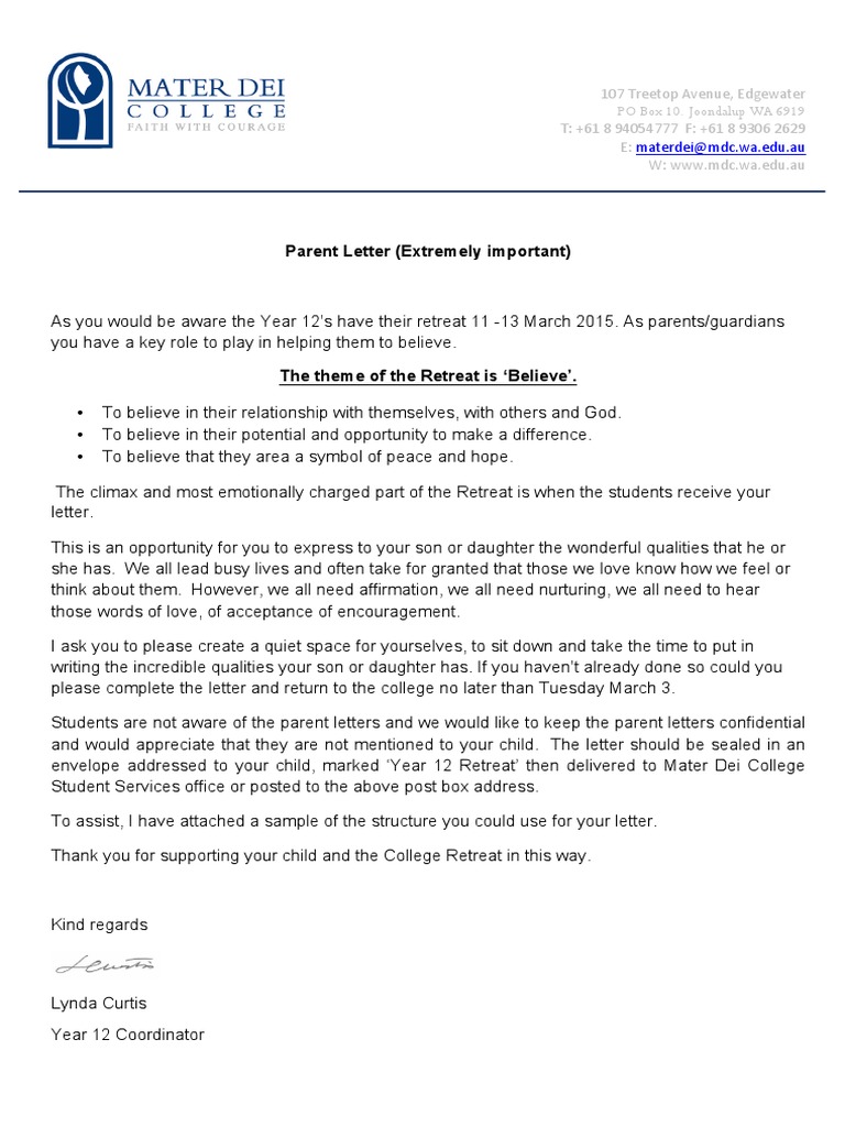 Retreat Letter From Parents To Children | PDF