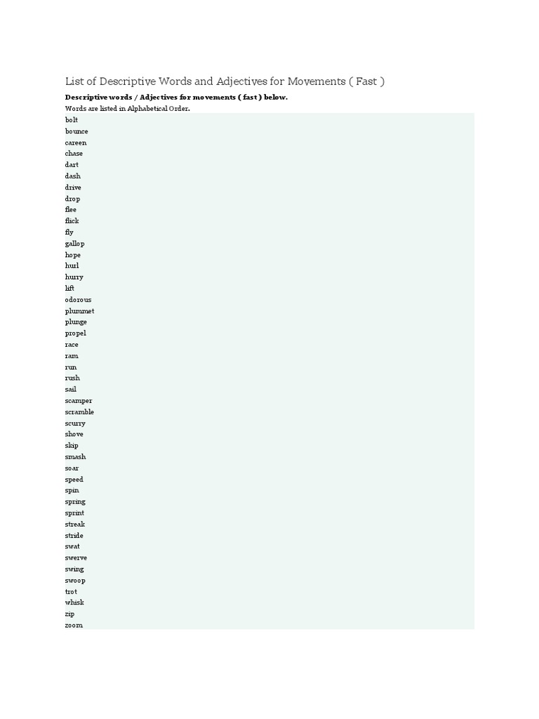 List of Descriptive Words and Adjectives For Movements | PDF | Teaching ...