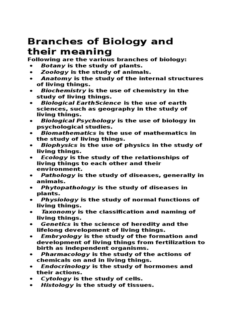 Branches of Biology and their meaning.docx | Earth & Life Sciences ...