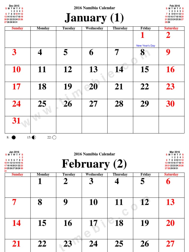 2016 Namibia Calendar and Holidays | PDF | Easter | Liturgical Year