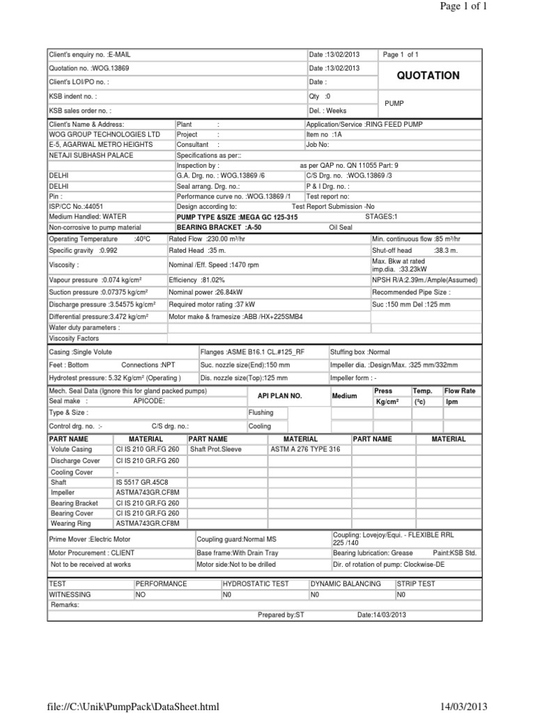 Pump Datasheet | PDF | Pump | Manufactured Goods