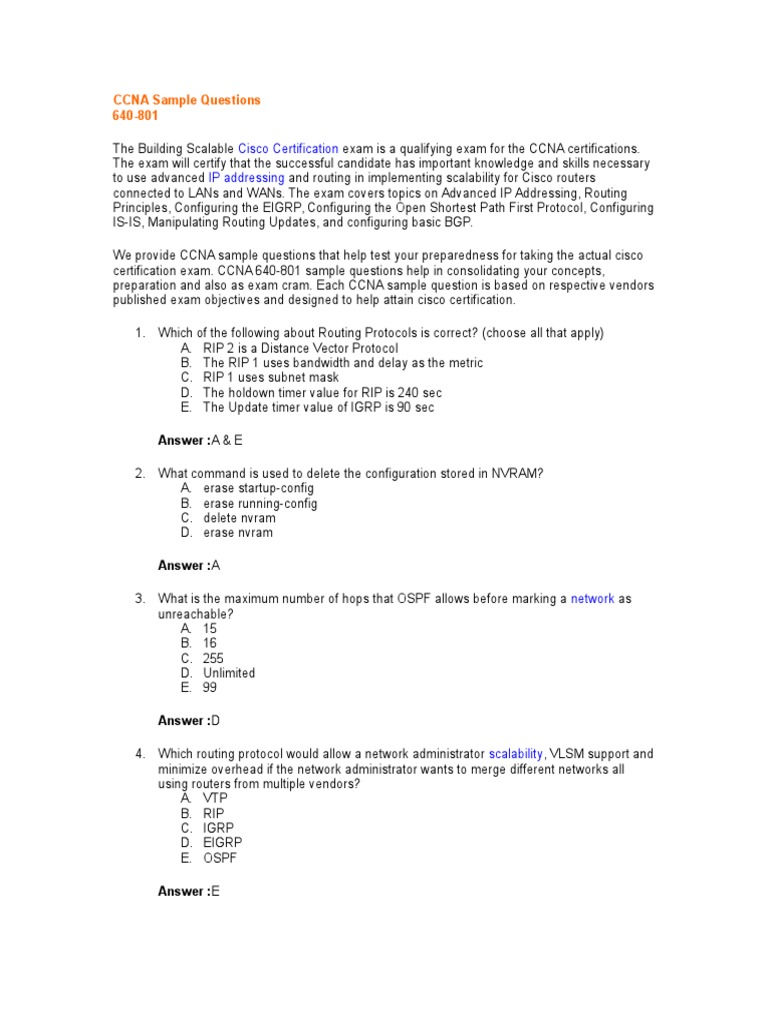 CCNA Sample Questions | Routing | Cisco Certifications