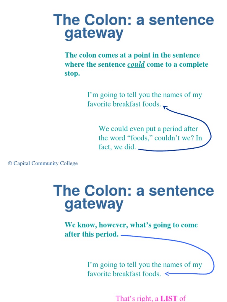 The Colon: A Sentence Gateway: © Capital Community College | PDF ...